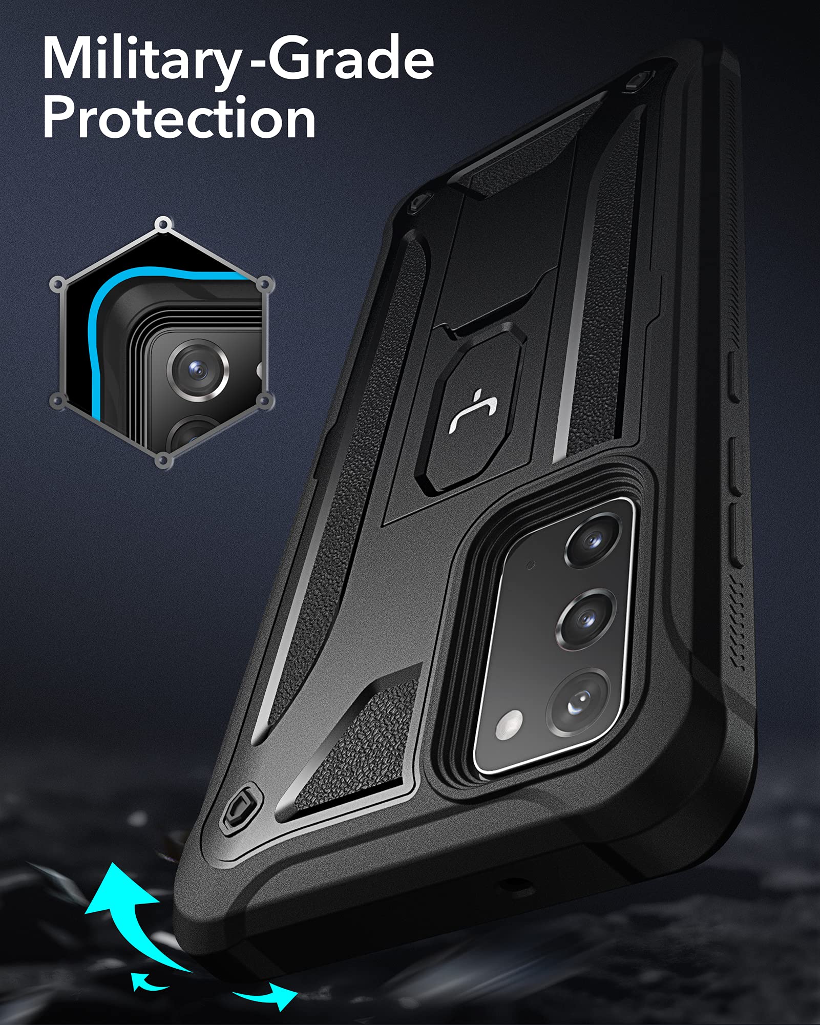 YOUMAKER Designed for Samsung Galaxy Note 20 Case with Built-in Screen Protector & Kickstand Full Body Heavy Duty Shockproof Rugged Protective Cover for Galaxy Note 20 5G 6.7 inch-Black