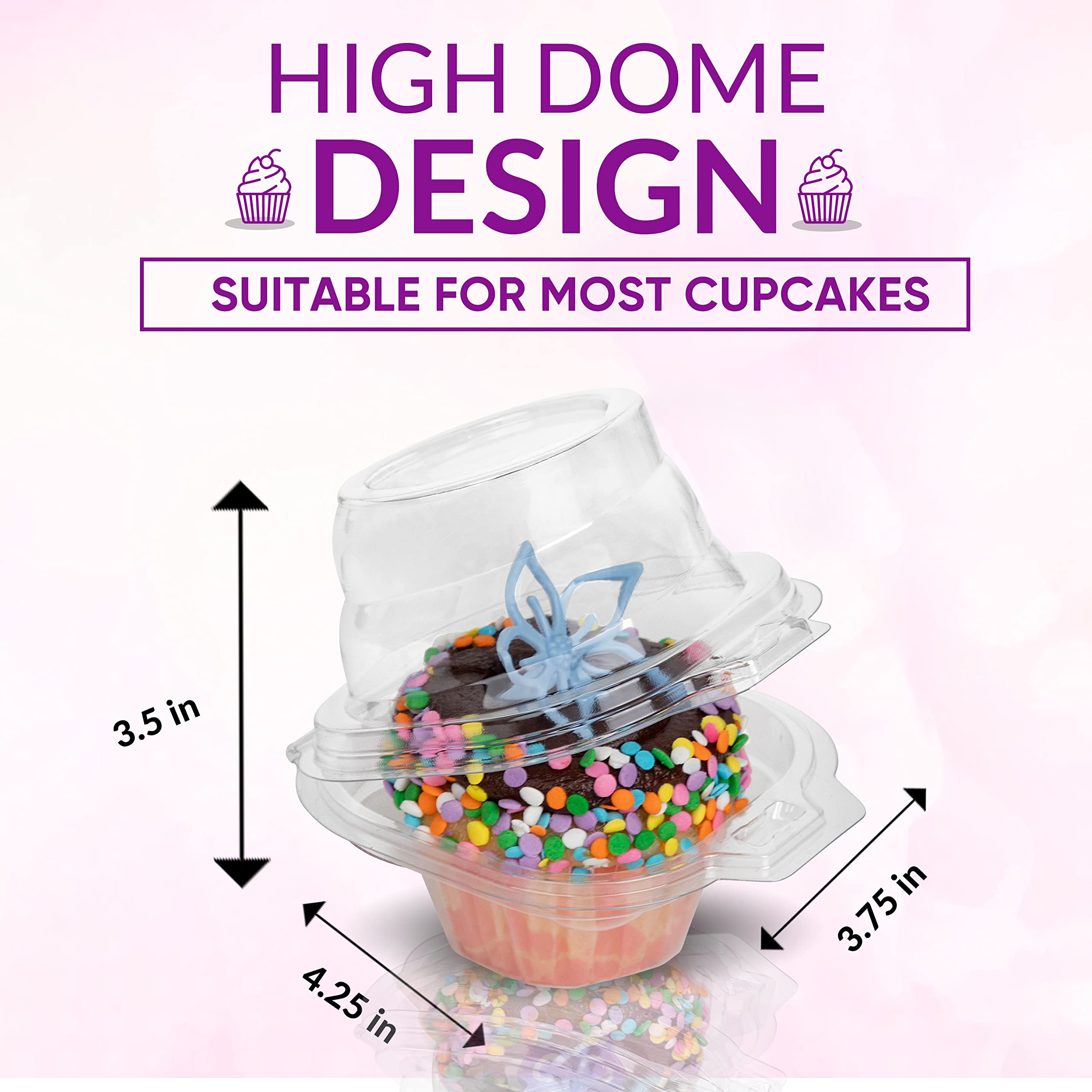 True 7 - [75 Pcs] Individual Cupcake Containers Disposable Clear Plastic Cupcake Holders with Airtight Deep Dome Lid Stackable Single Cupcake Boxes for Home Baking Party Wedding, Cake Shop