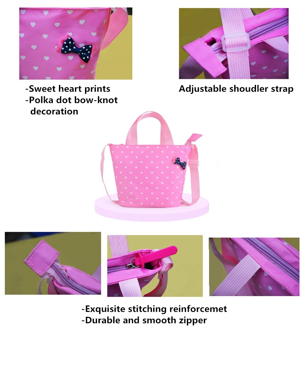 VIDOSCLA 3Pcs Heart Printing Backpack Sets Bowknot Primary Schoolbag Travel Daypack Shoulder Bag Girls Rucksack knapsack