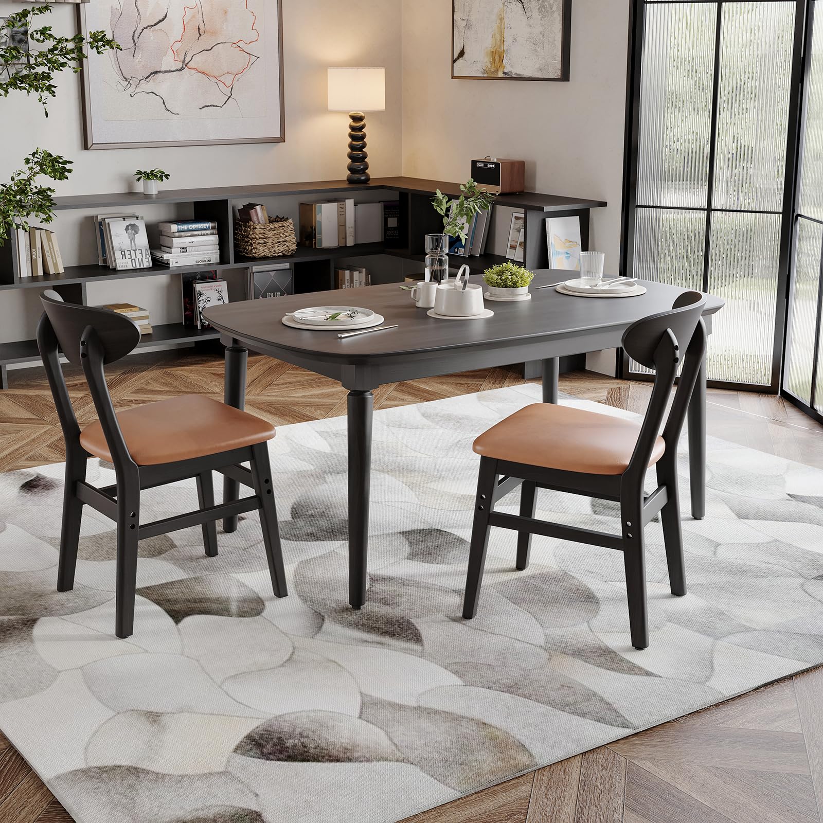 Soohow DC008 Upholstered Armless Dining Chair with Comfortable Seat, 2pcs, Black/Whiskey Brown