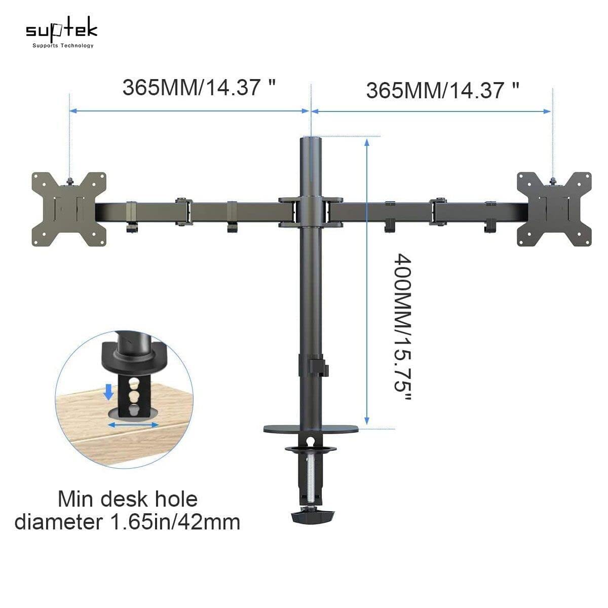 Suptek Dual LED LCD Monitor Desk Mount Heavy Duty Fully Adjustable Stand for 2 / Two Screens up to 27 inch
