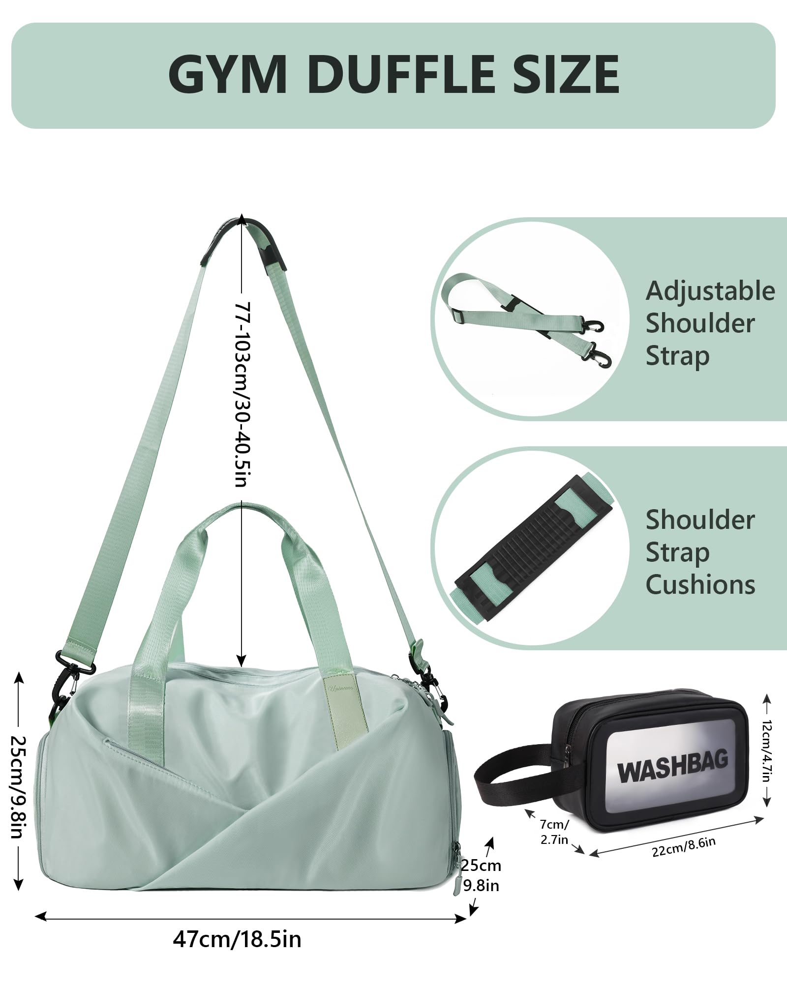 Unineovo Green 30L Gym Duffel Workout Bag with Trolley Sleeve Wet Pocket Shoes Toiletry Bag Overnight Weekender Bag