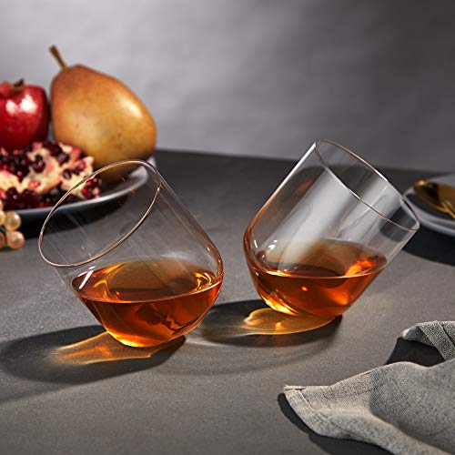 Viski Rolling Crystal Whiskey Tumblers Set of 2 - Premium Crystal Clear Glass, Classic Lowball Cocktail Glasses, Scotch Glass Gift Set - 12 oz