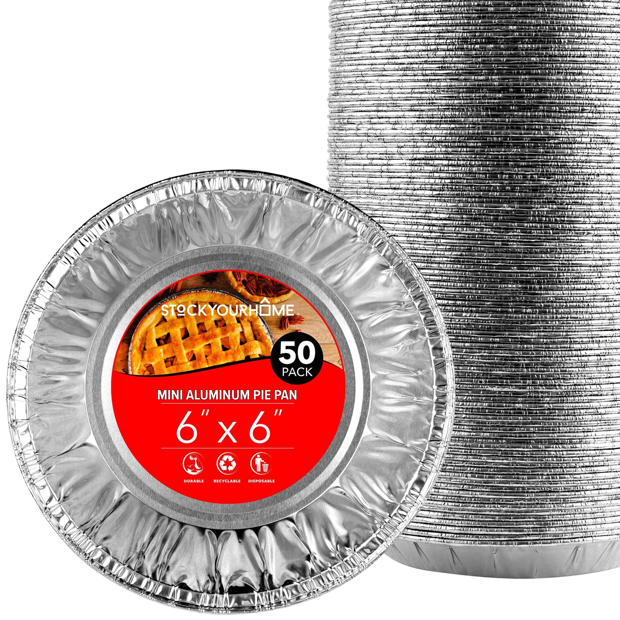 Stock Your Home 6 Inch Aluminum Foil Pie Pans (50 Count) - Disposable & Recyclable Mini Pie Pans - Foil Pie Tin for Bakeries, Cafes, Restaurants - Durable Mini Pie Pans For Baking, Fruit Tarts, Quiche