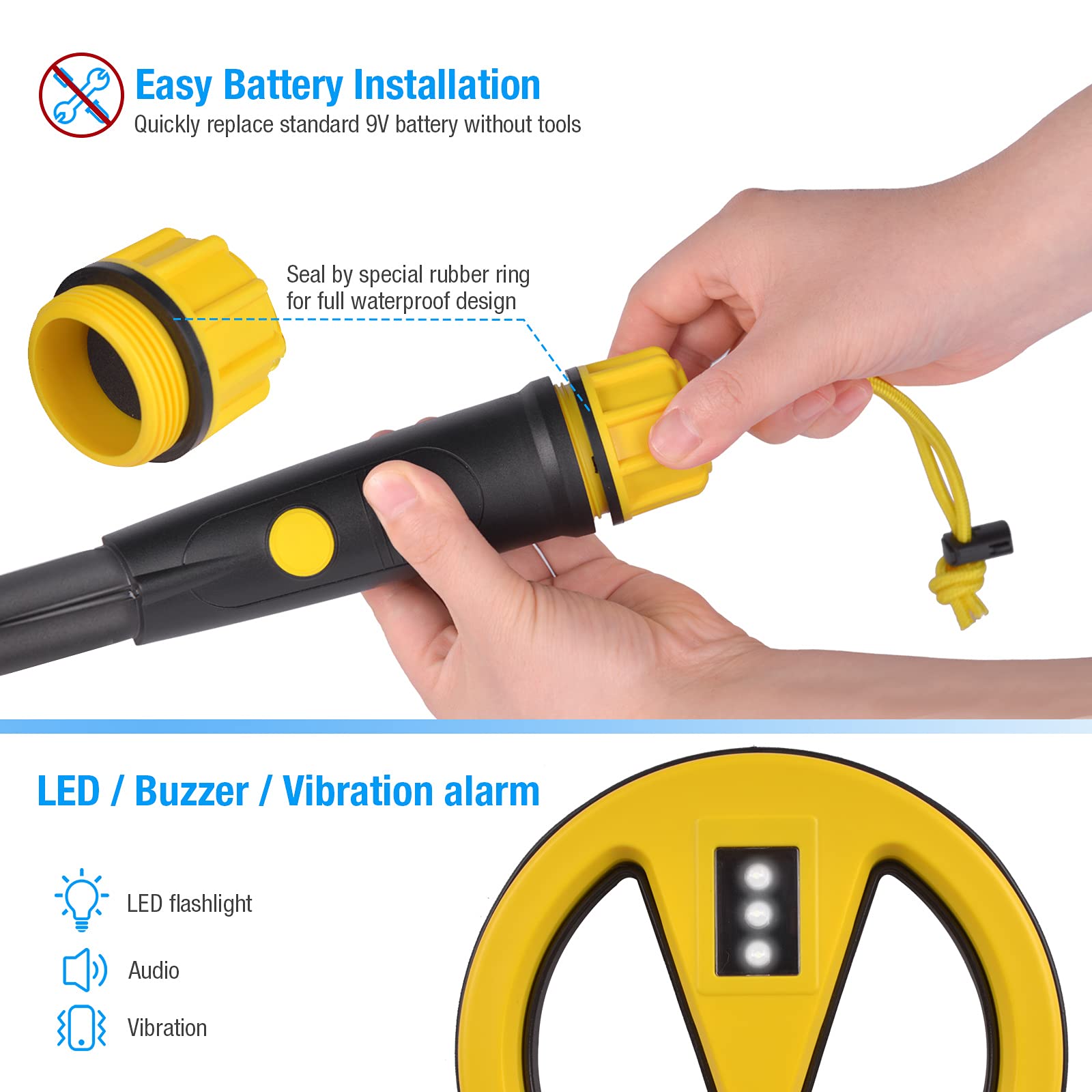 Wedigout Underwater Fully Waterproof Pin Pointer Metal Detector 100Feet Waterproof Handheld Pulse Induction Metal Finder with Pin Point Feature LED Indicator