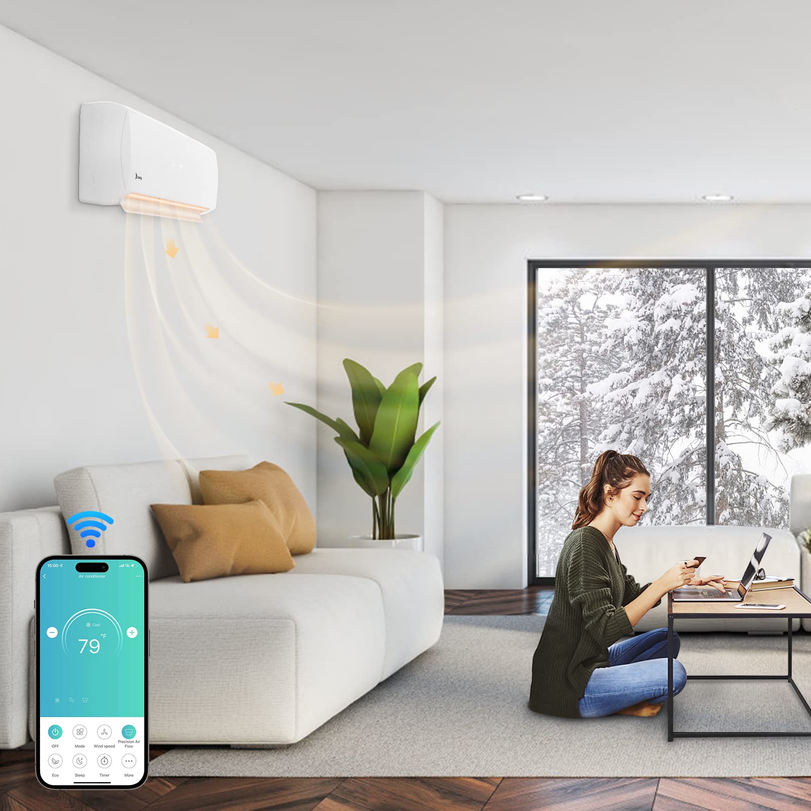Winado 9,000 BTU Mini Split Air Conditioner Inverter, 19 SEER 115V Energy Saving Split-System AC w/Pre-Charged Condenser, Heat Pump, WIFI Remote Control, Installation Kit, Cools Up to 450 Sq. Ft.