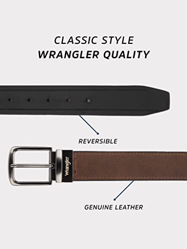 Wrangler Men’s Logo Leather Twist Reversible Casual Everyday Belt for Jeans, Khakis Black Brown 44
