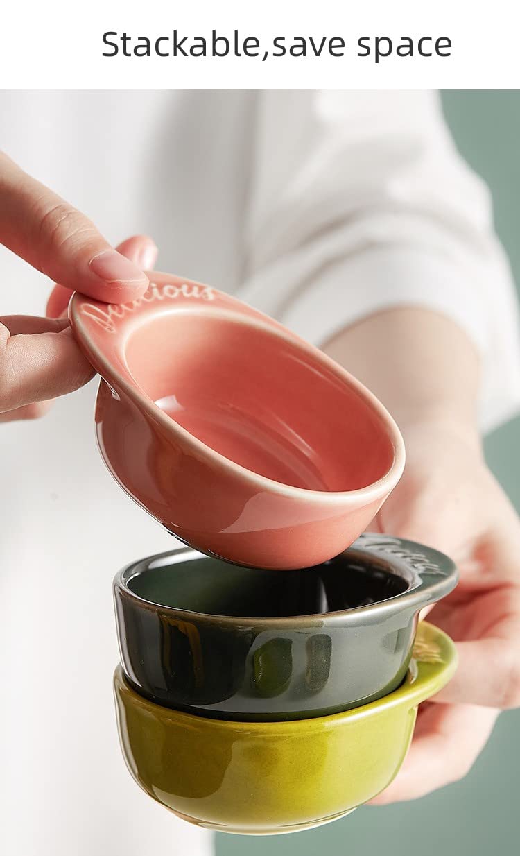yaocoral 3 Pack 3 oz Mini Ceramic Dipping Sauce Bowls,Soy Sauce Dish,Small Dipping Bowls for Soy,Side Dish,ketchup,Sushi,BBQ,Condiment,Hats Shape,Stackable,Freezer Microwave Safe