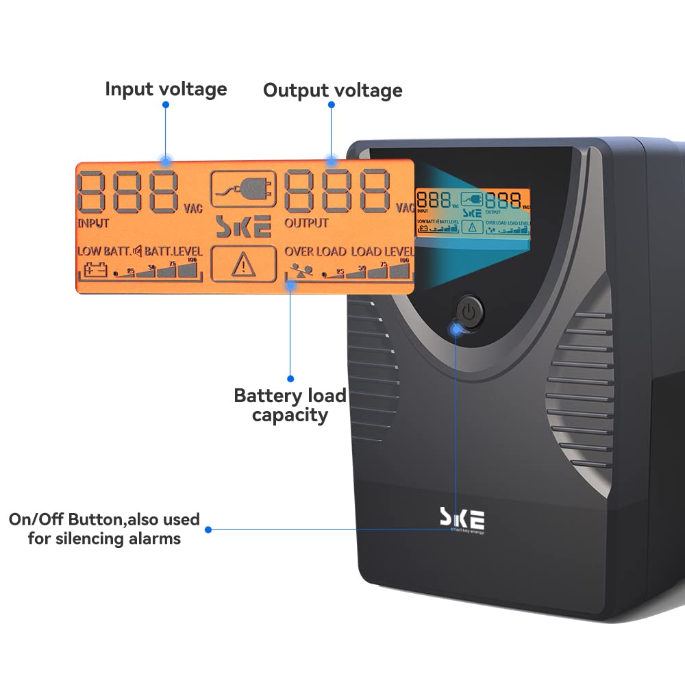 Ups Battery Backup and Surge Protector 425VA/240W,Computer Uninterruptible Power Supply Units,Battery Backup Intelligent LCD,SKE Back UPS,Uninterruptible Power Supply,Battery Backup for Computer SKE