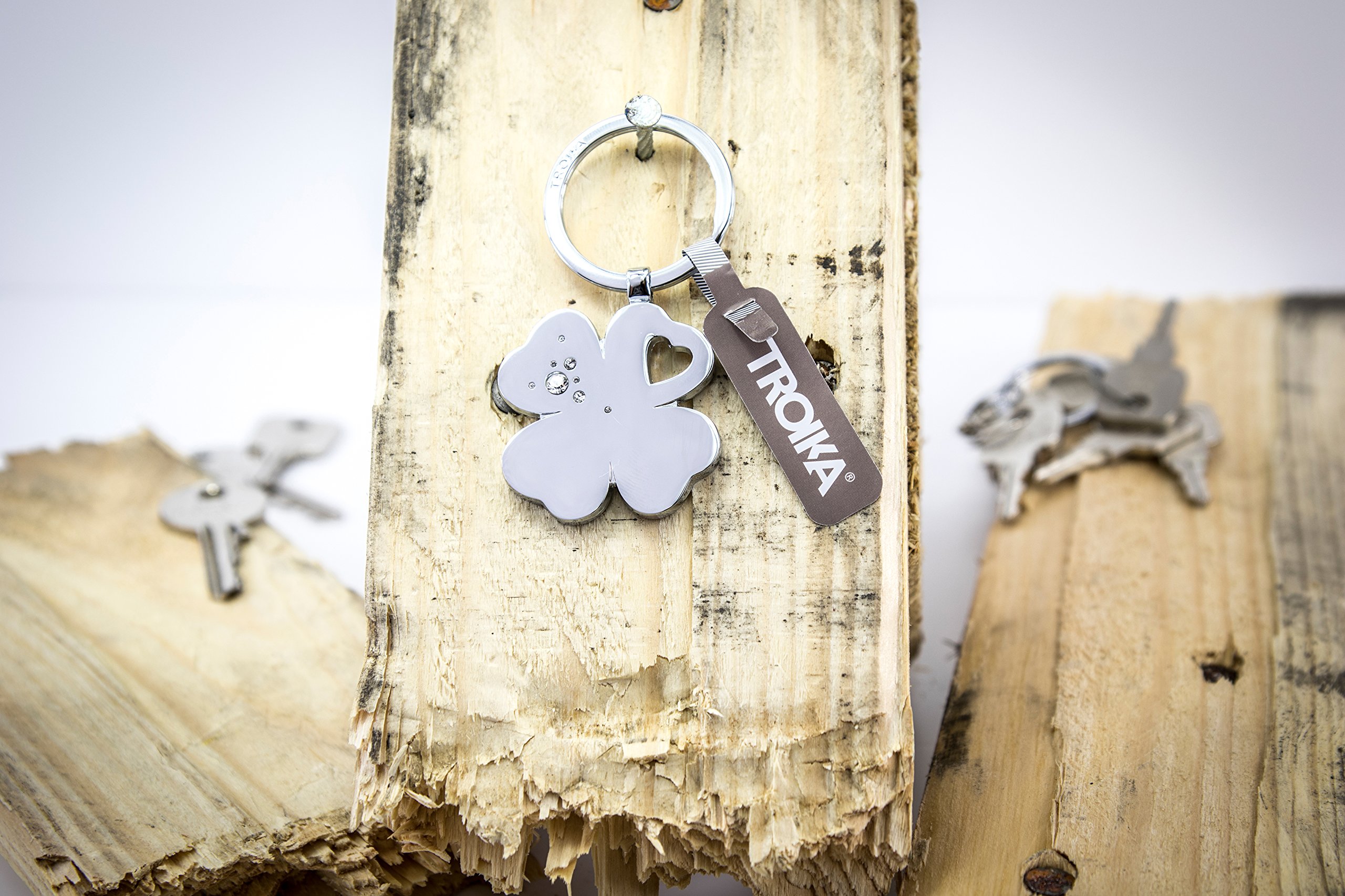 TROIKA Girls Best Friends "Clover" – KR9-30/CH – Keyring – Made with Swarovski® Elements – cast Metal– Shiny – Chrome Plated – Silver – TROIKA-Original