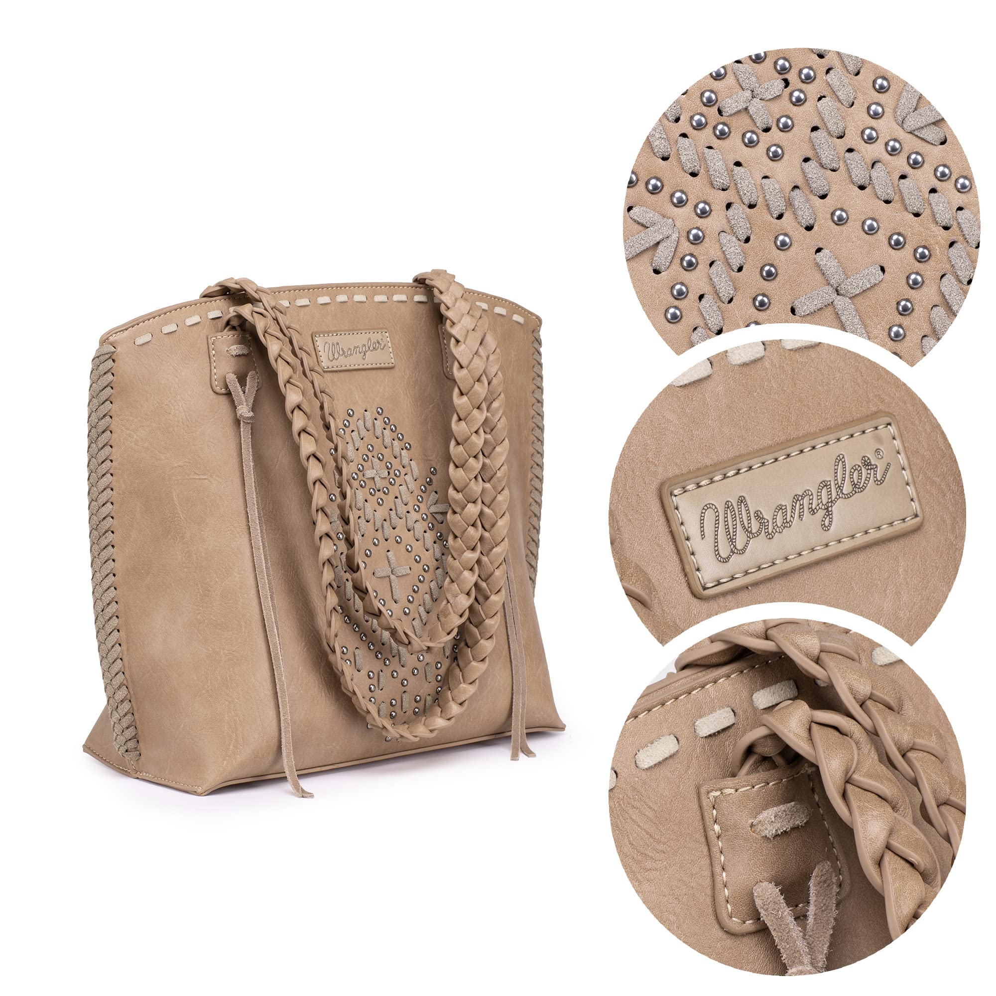 Wrangler Tote Bag Western Purses for Women with Braided handle Shoulder Bag WG43-8317-KH