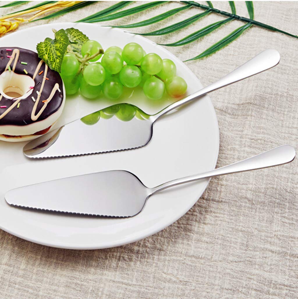 Ymeibe Stainless Steel Cake Server Pack of 10 Pie Holder Transfer Triangular Spade Spatula Serrated Edge for Pizza Cake Baking Safe in Dishwasher (Silver)