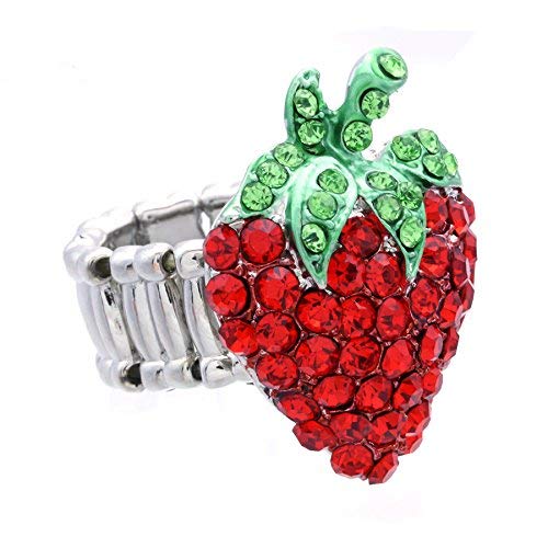 Soulbreezecollection Strawberry Fruit Ring Red Green Rhinestone Adjustable Band