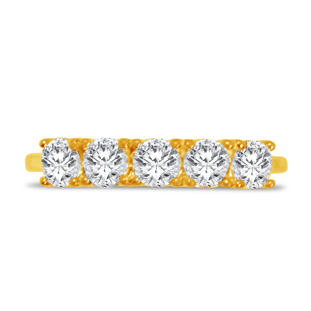 Size - 6 - Solid 14k Yellow Gold 3.5mm Round Cut Five Stone Prong Set Anniversary Ring Wedding Band CZ Cubic Zirconia 3/4 cttw.