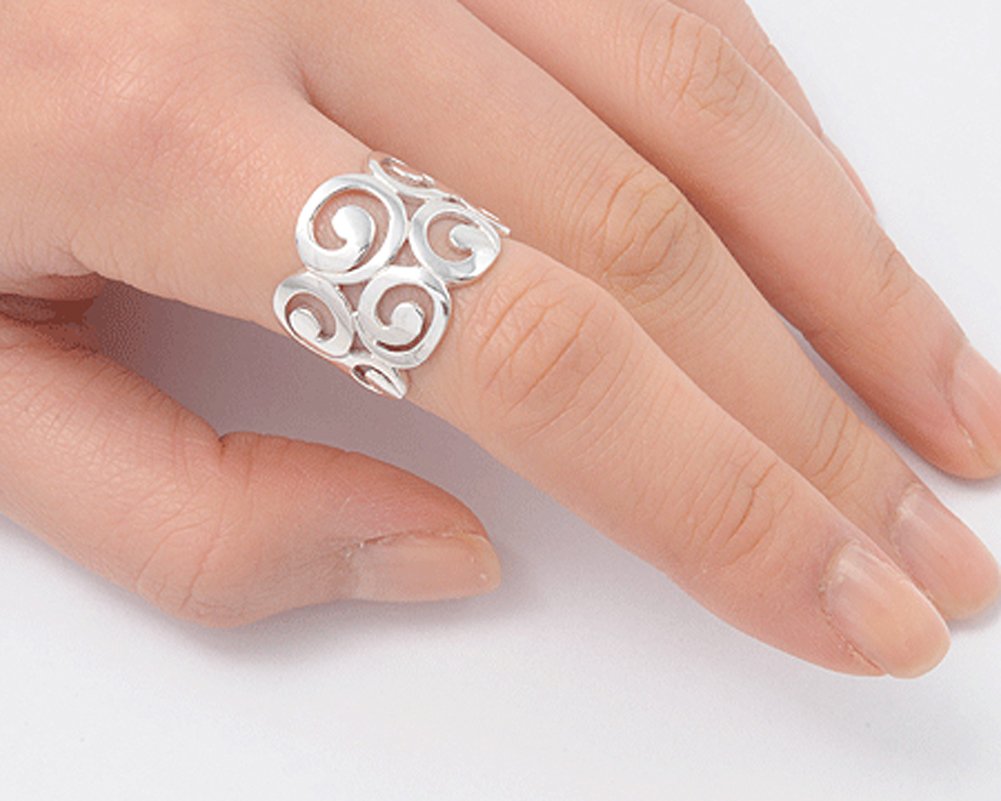 Wide Large Spiral Retro Filigree Ring New .925 Sterling Silver Band Size 5