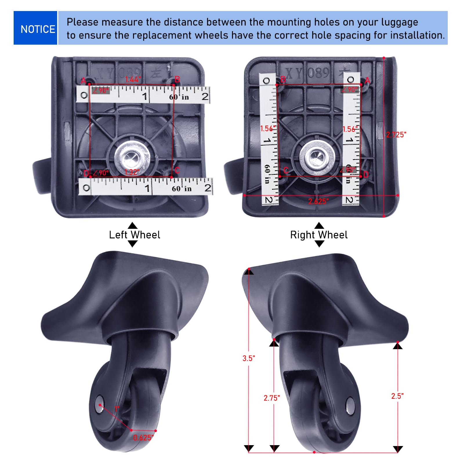 Replacement Luggage Wheel Repair Suitcase Bag Parts Spinner Wheels Casters a Pair(W149,2 pcs)