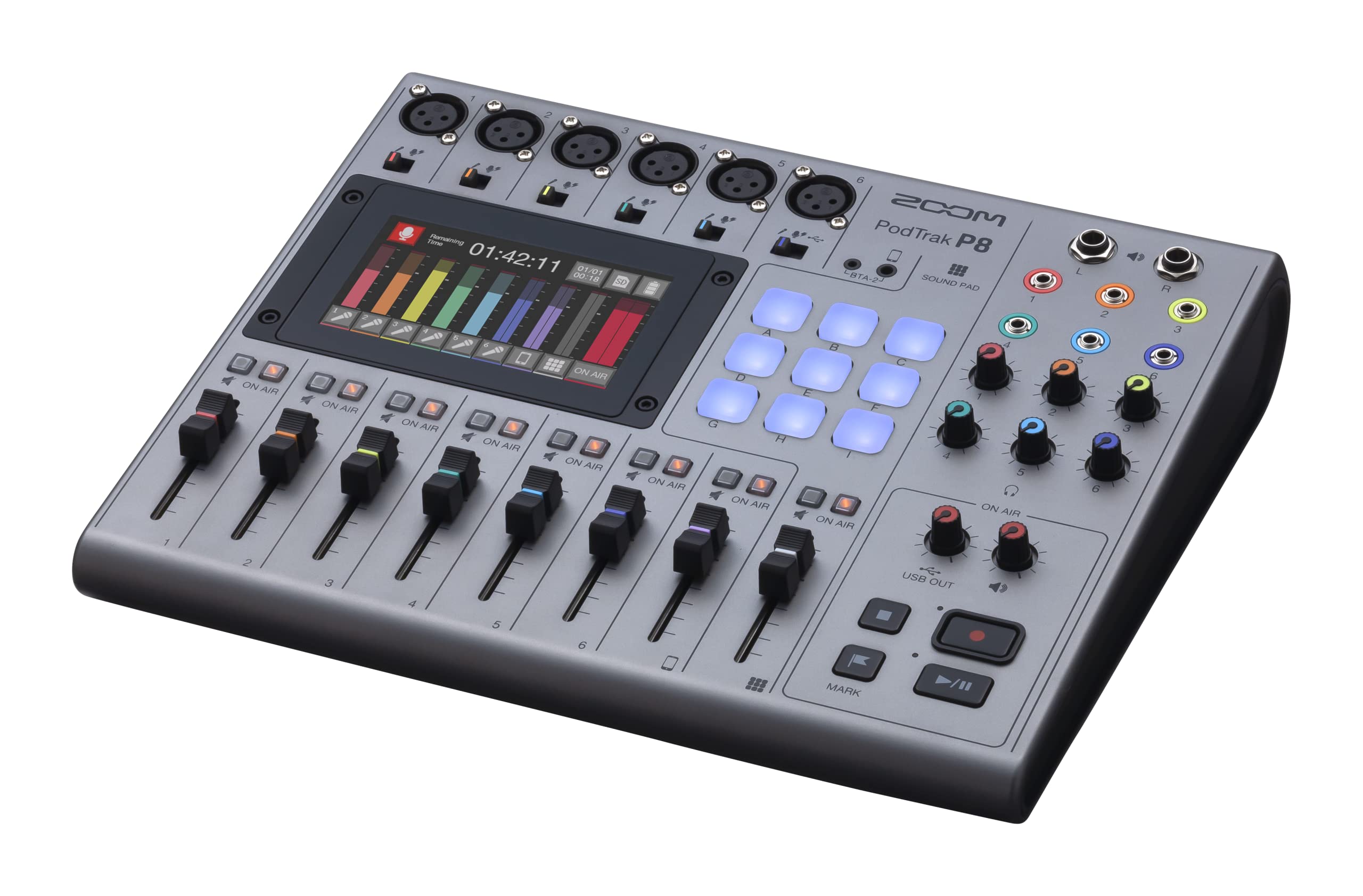 Zoom PodTrak P8 Podcast Recorder, 6 Microphone Inputs, 6 Headphone Outputs, Phone Input, Sound Pads, Onboard Editing, Record to SD card, USB Audio Interface, Battery Powered