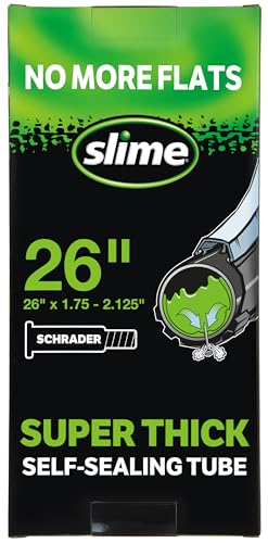 Slime 30081 Bike Inner Tube with Slime Puncture Sealant, Super Thick, Extra Strong, Self Sealing, Prevent and Repair, Schrader Valve, 26" x 1.75-2.125"