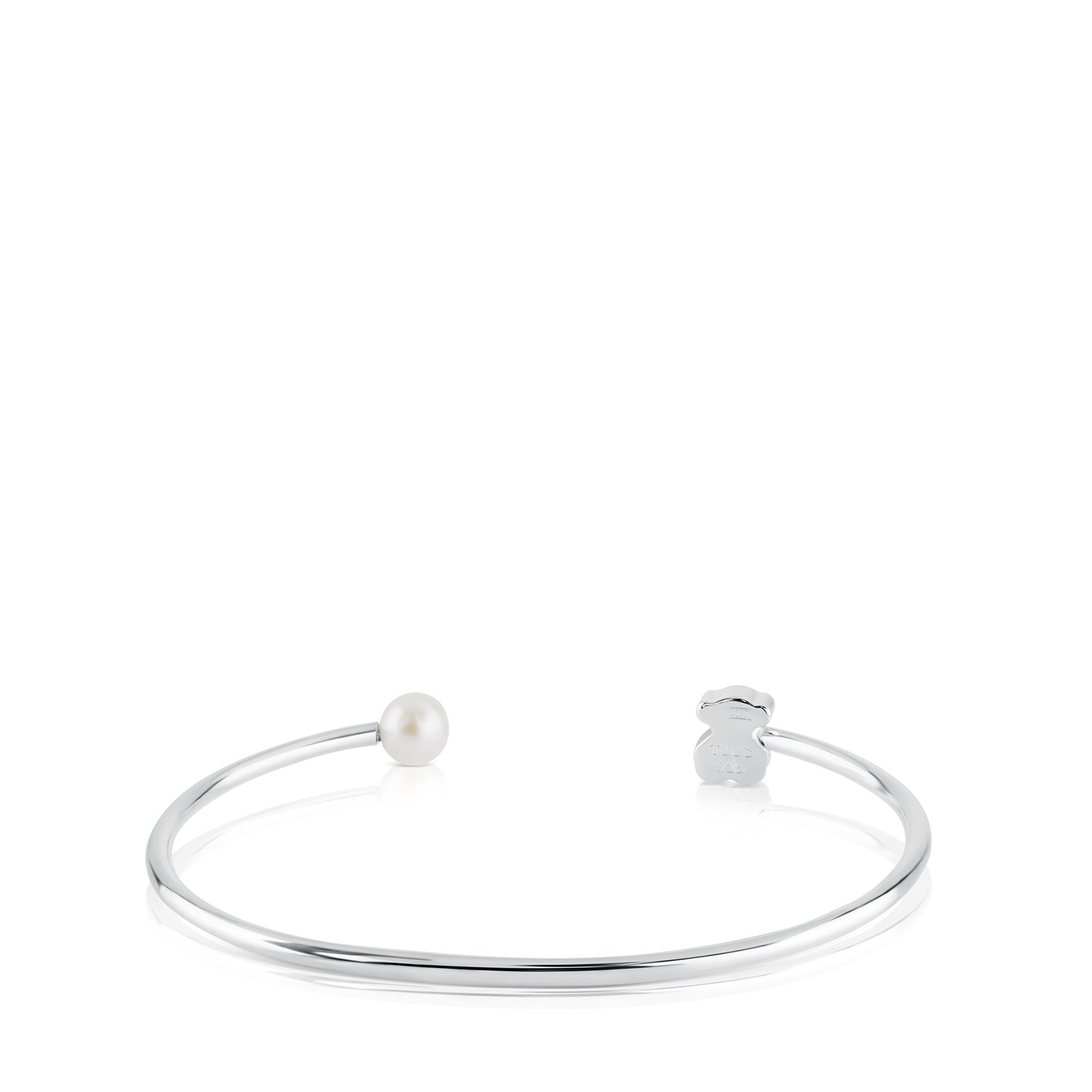TOUS Sterling Silver Bangle for Women with Pearl & Bear Motif, Pearl Size 0.65 cm. Sweet Dolls Collection