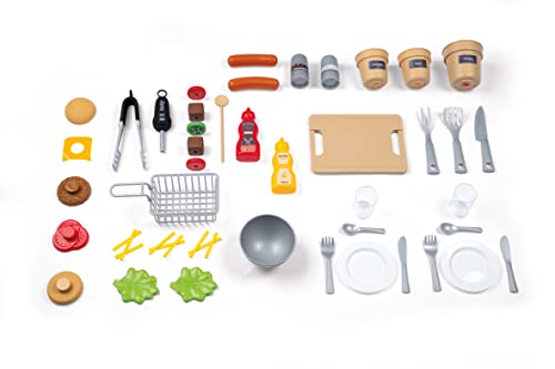 Smoby Garden Kitchen - Outdoor 43 Accessory Play Set, Kids Ages 3+, Grill w/Retractable Magic Flames, Fryer & Sink w/Water Pump Function, Pretend Play