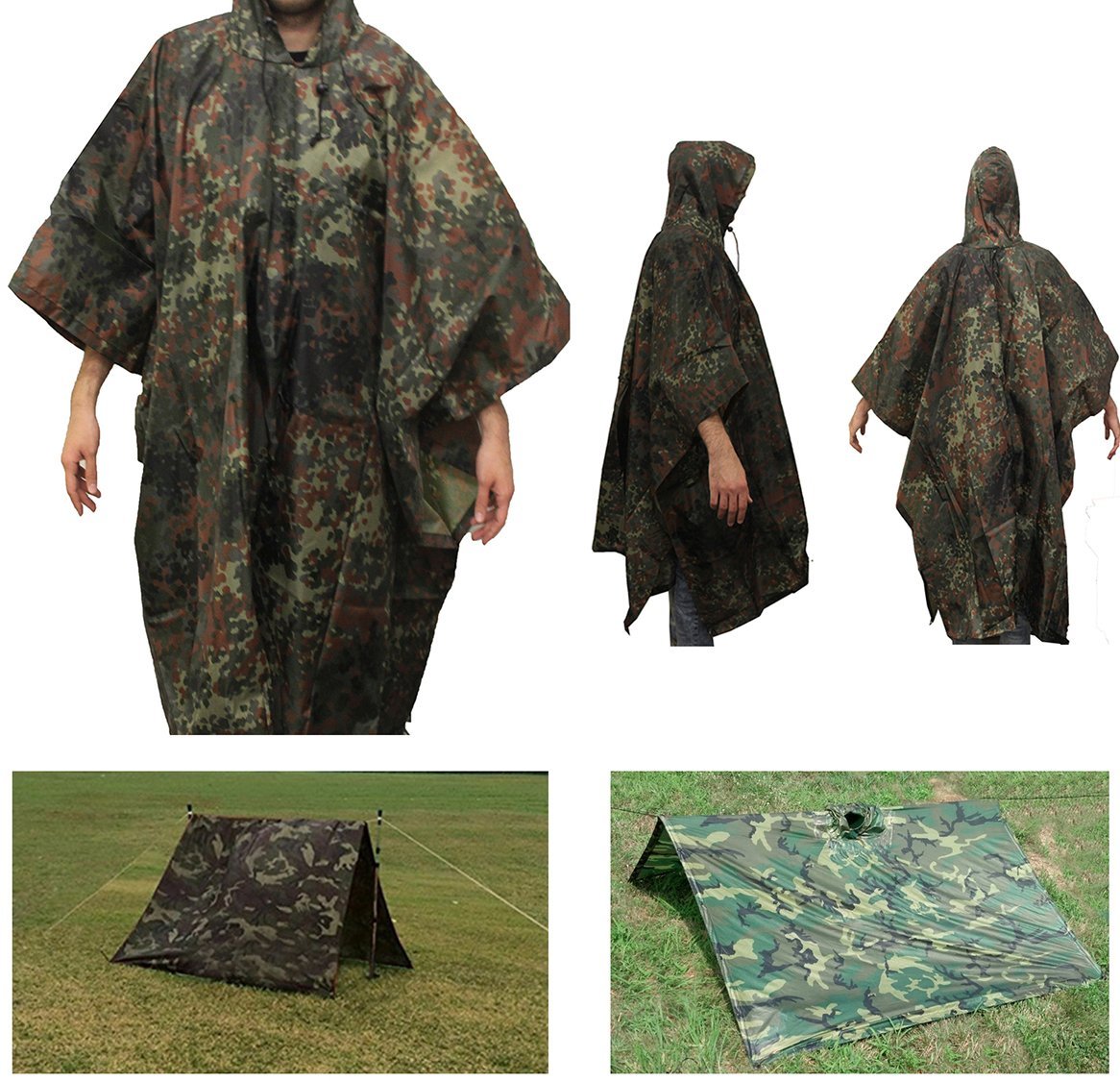 Ultimate Arms Gear Waterproof Rip Stop German Flectarn Military G.I. Style Poncho Tent Shelter
