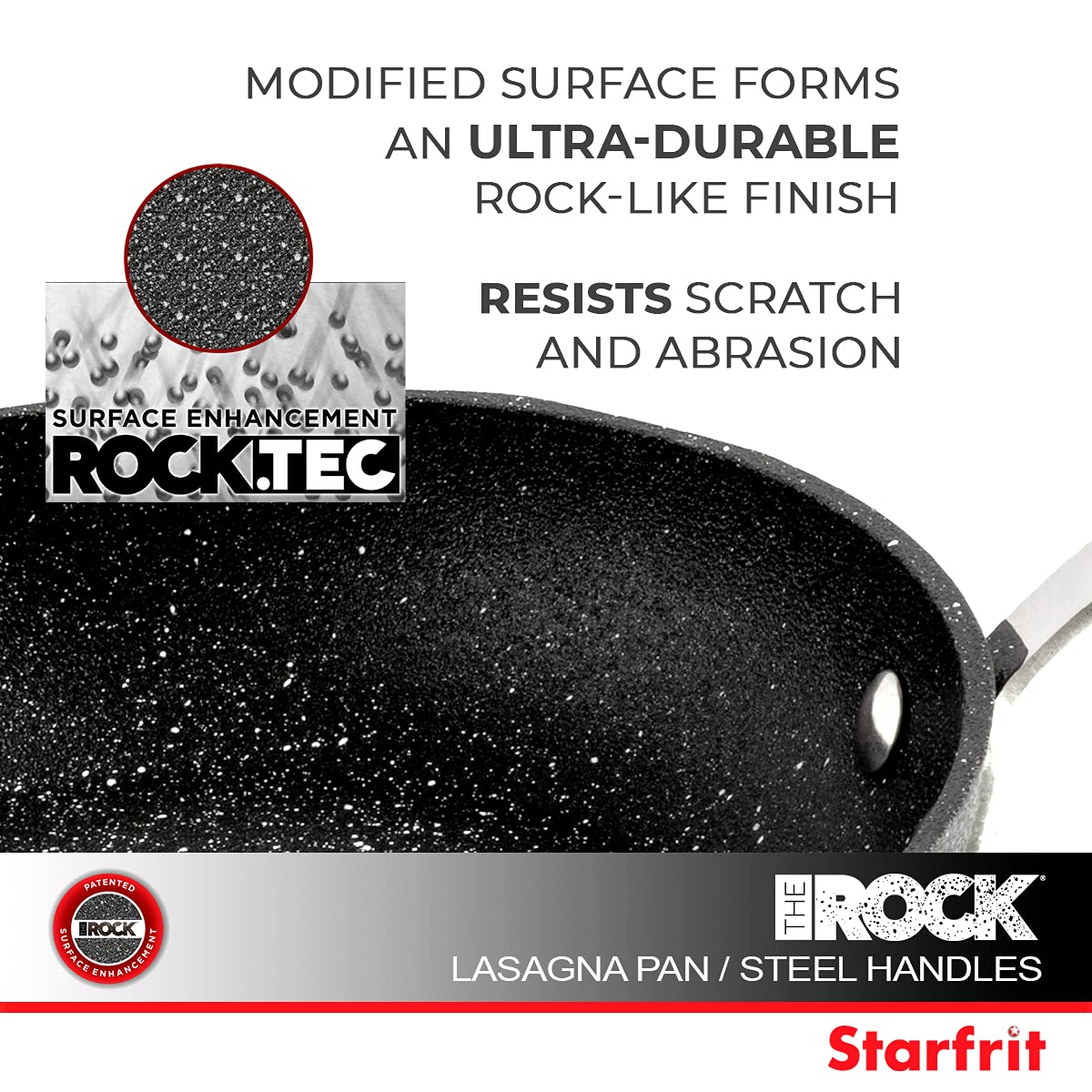 THE ROCK by Starfrit Oven Dish with Stainless Steel Handles, 10" x 13" x 2.5" Oblong, Black
