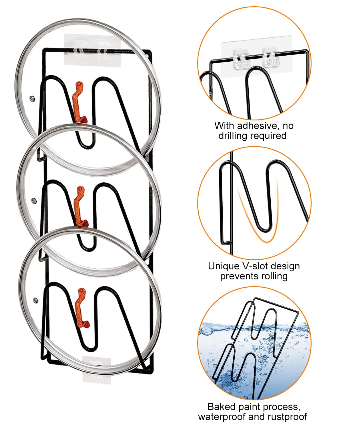 Whtawtaw 2 Pack Iron Pot Lid Organizer Rack, 6-Tier V-Wall Pot Lid Holder, Rust Resistant, Black