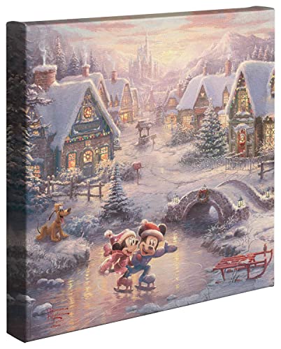 Thomas Kinkade Studios Mickey and Minnie Sweetheart Holiday 14 x 14 Gallery Wrapped Canvas