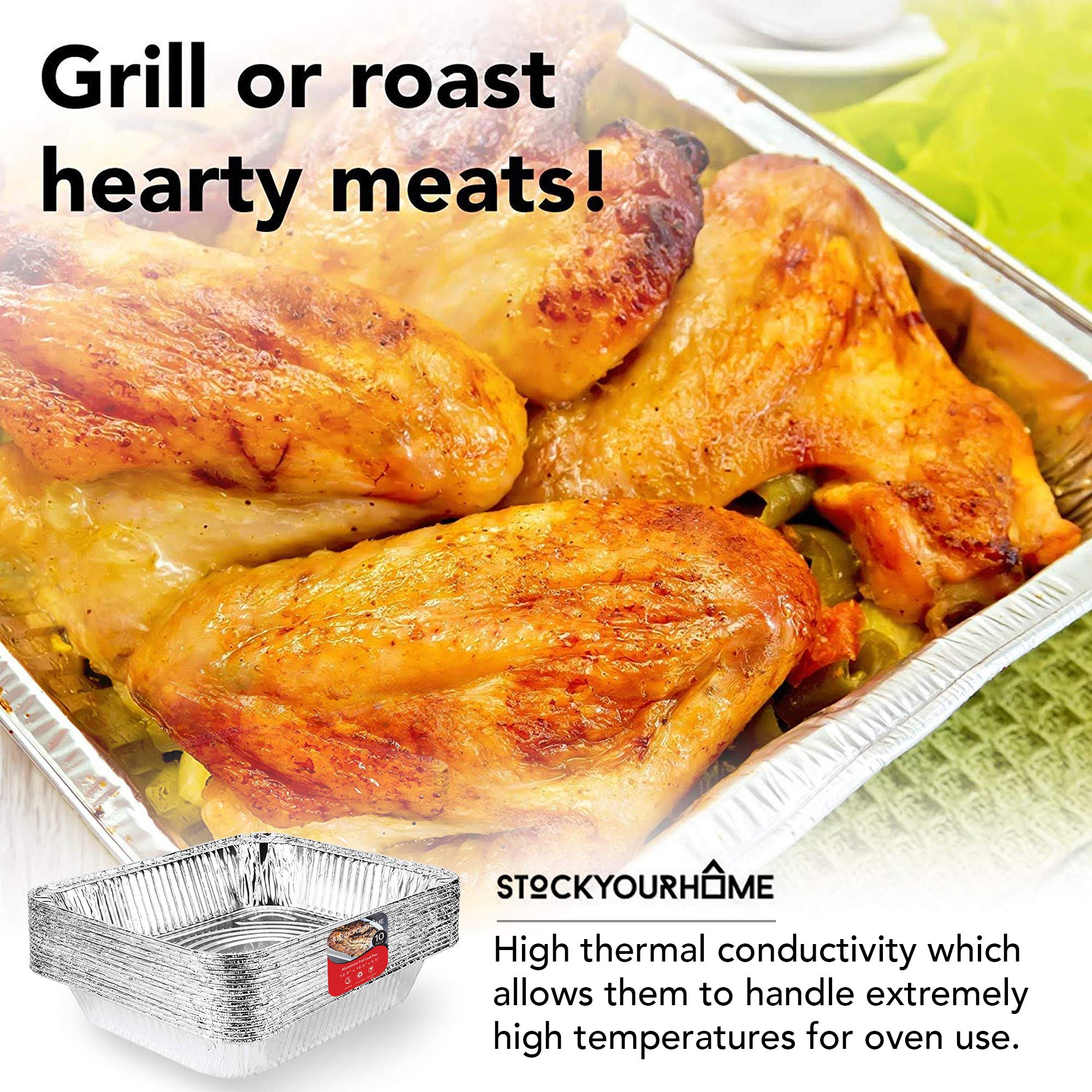 Stock Your Home 9x13 Aluminum Pans (20 Pack) - Disposable & Recyclable Foil Tray- Half Size Steam Table Deep Pans - Tin Foil Pans for Cooking, Heating, Storing, Prepping Food, BBQ, Grilling, Catering
