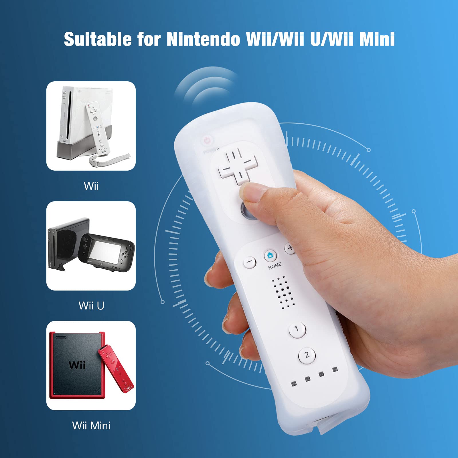 Y Team W-ii Controller, W-ii Remote Controller, W-ii U Controller with Silicone Case and Wrist Strap, W-ii Remotes Compatible with W-ii and W-ii U (White)