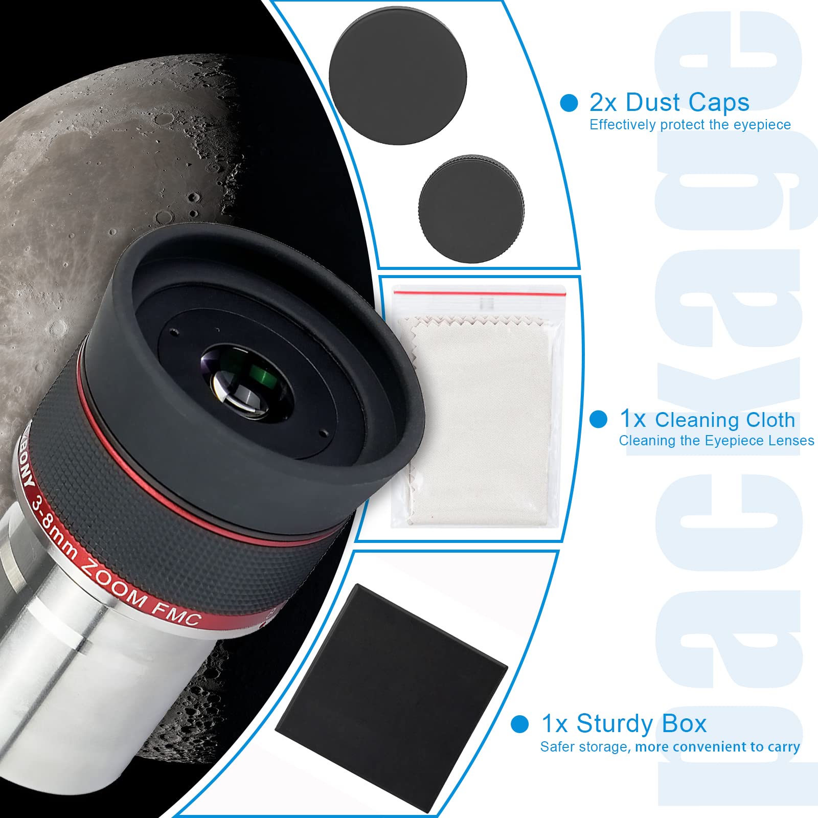 SVBONY SV215 Zoom Eyepiece, 1.25 Inch Zoom Lens, 3mm to 8mm Eyepiece with Parfocal Design, Telescope Accessory for High Power Lunar and Planetary Observing