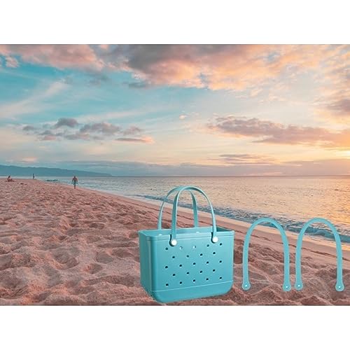 Replacement Straps for Bog Bag, Replacement Handles with 4 Replacement Snaps for Rubber Beach Bag, EVA Bag Strap Replacement, Bogg Beach Bag Repair Kit (Turquoise and Caicos)