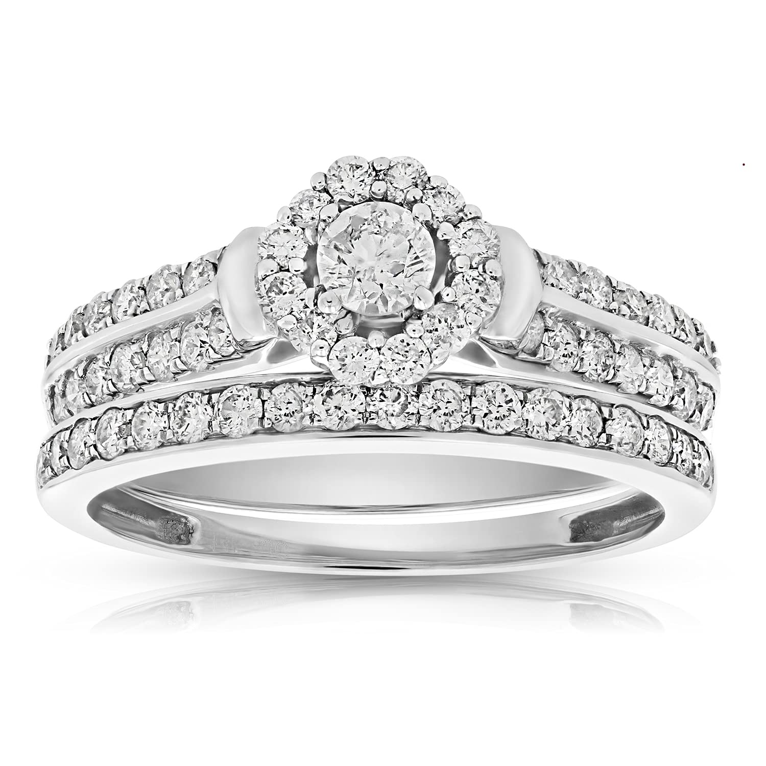 Vir Jewels 1 cttw Diamond Halo Cluster Wedding Engagement Ring Set 14K White Gold Bridal Size 6.5