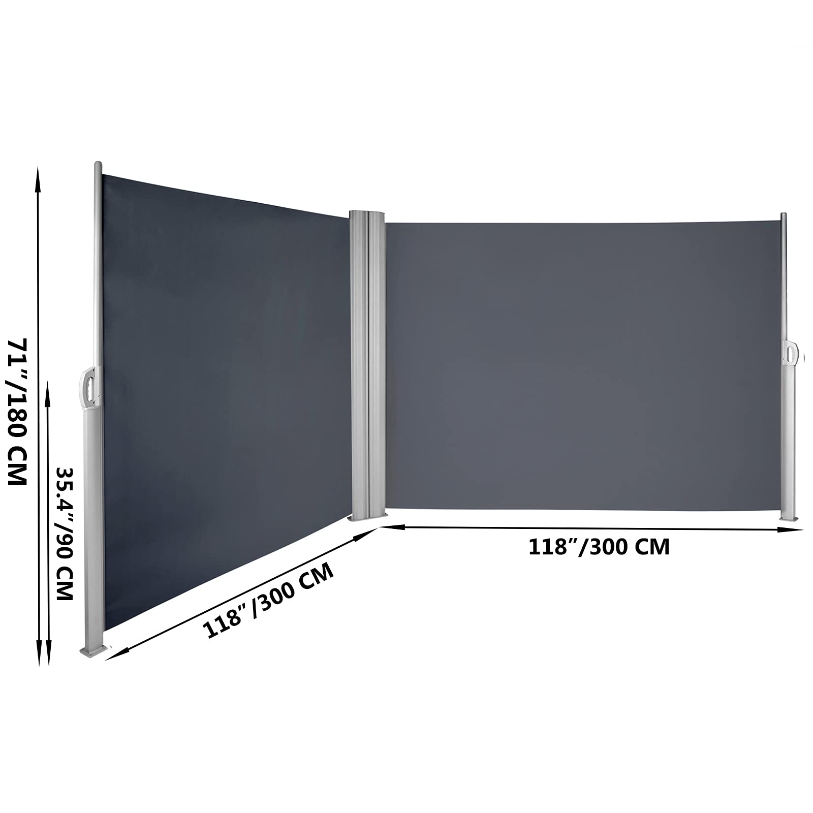 VEVOR Retractable Side Awning, UV 50 71''x236'' Rugged Full Aluminum Rust-Proof Side Awning Patio Sunshine Privacy Divider, 280 g Thicken Wind Screen, for Courtyard, Roof Terraces Pools, Beige
