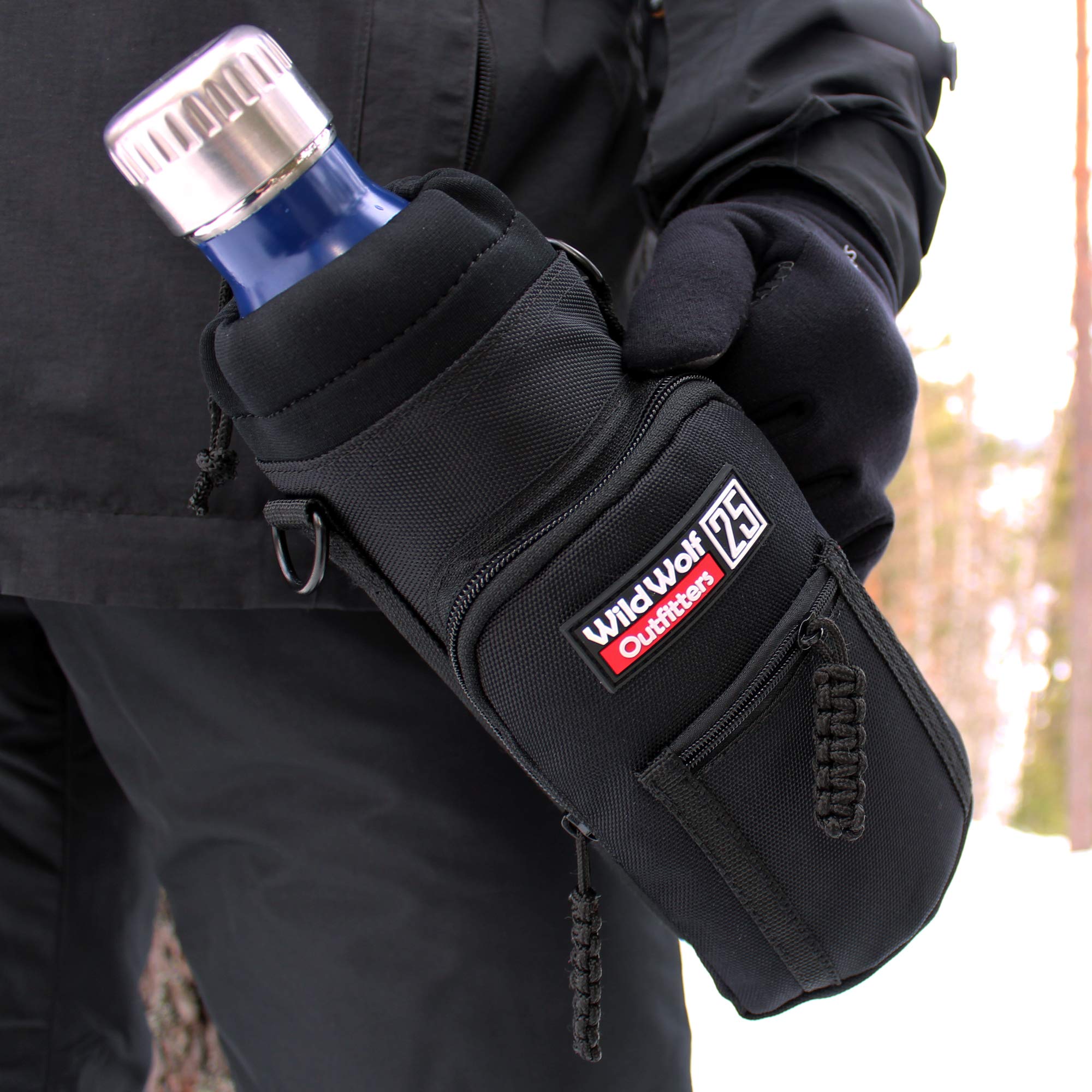 Wild Wolf Outfitters - #1 Best Water Bottle Holder for 25 oz Bottles - Carry, Protect and Insulate Your Flask with This Carrier w/ 2 Pockets and an Adjustable Padded Shoulder Strap.