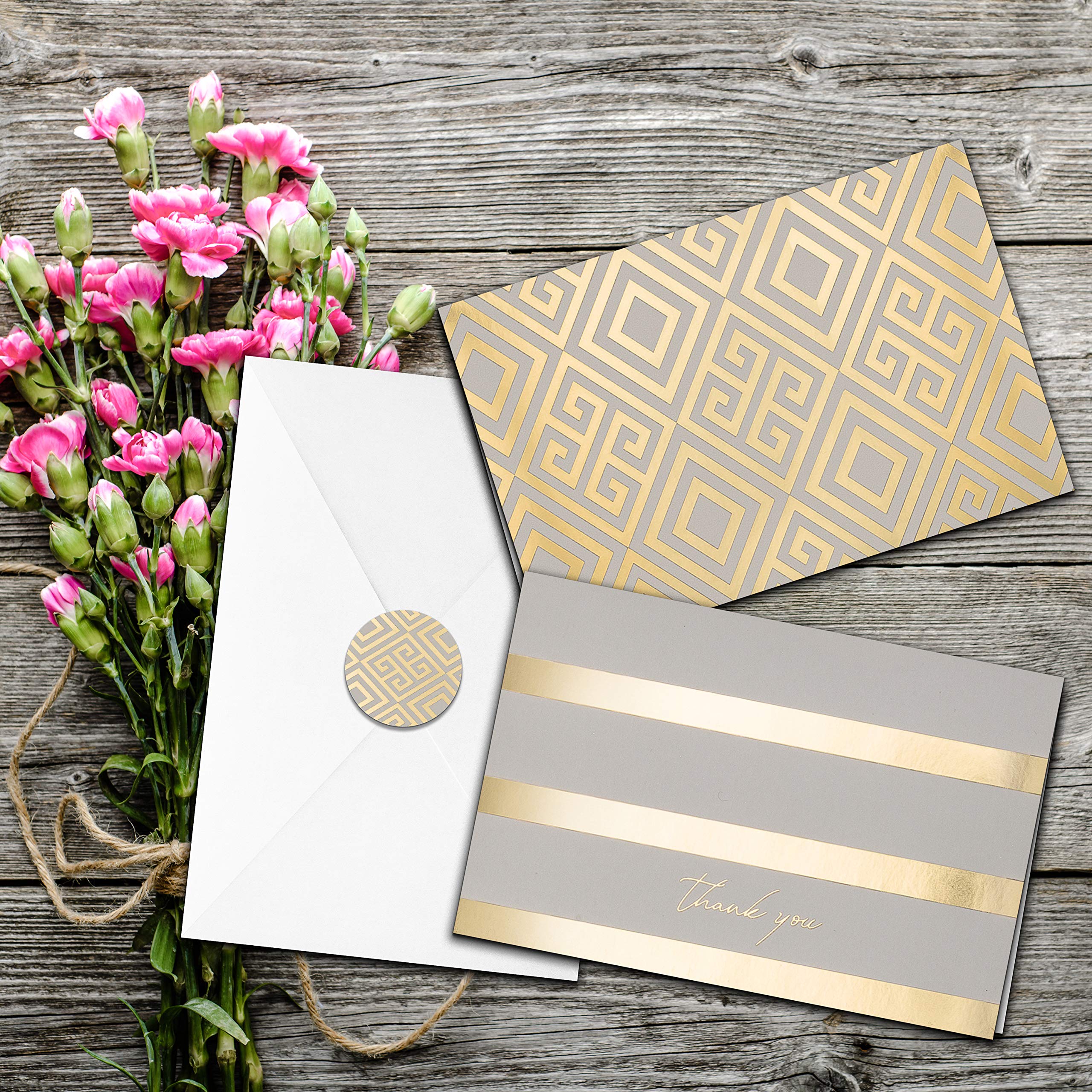 Thank You Cards with Envelopes - 50 Assorted Note Cards Designs With Matching Stickers and White Envelopes - Storage Box Included- 4 x 6''