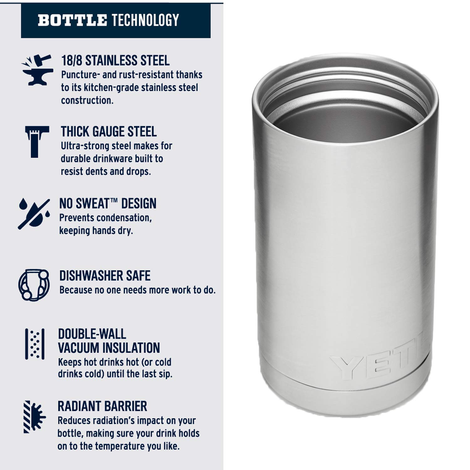 YETI Rambler 12 oz Bottle, Stainless Steel, Vacuum Insulated, with Hot Shot Cap, Black