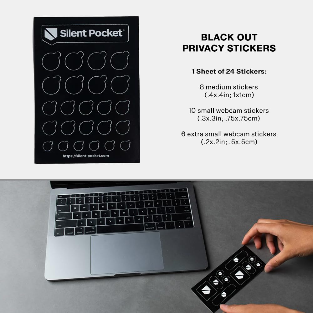 Silent Pocket SLNT Webcam Privacy Stickers for Camera Lens Privacy (Black Out) - Blocks Hackers' Spying, Recording and Eavesdropping, Fits Laptops, Phones and Tablets, Reusable and Restickable