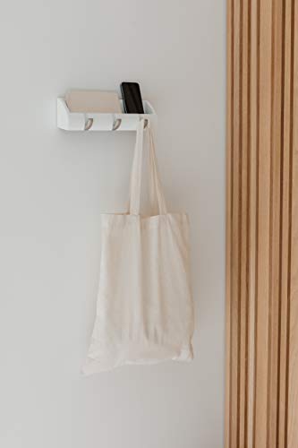 Umbra Cubby Mini Organizer – with Hooks and Compartment, Great for Holding Keys, Phone, Chargers, Mail, and Oher Goods, Compact Storage, White