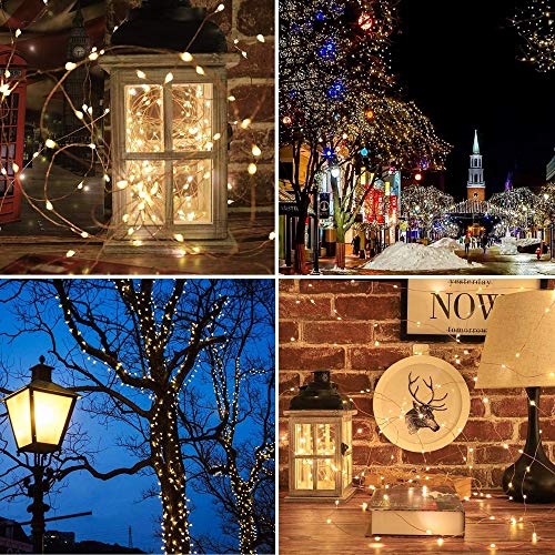 YOZATIA Solar String Lights Outdoor 66Ft 200LED Solar Powered String Lights with 8 Lighting Modes, Waterproof Warm White Color, Copper Wire Fairy Lights
