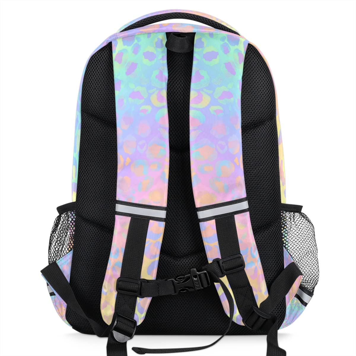 YPPAHHHH Rainbow Cheetah Ombre Leopard Print Backpack for School Girls Kids School Backpack Elementary Students Bookbag Laptop Daypack with Chest Buckle, Teens Hiking Travel Rucksack