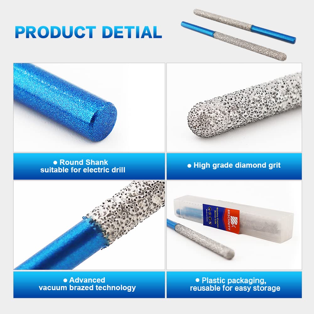 Tuck Point Pin Diamond Bit - BRSCHNITT 72 x7.4mmDiamond Mortar Raking Bit with Round Shank for Removing old Mortar Grinding/Shaping Masonry,Stone,Concrete,Inside Corners Diamond Glitter Bit.