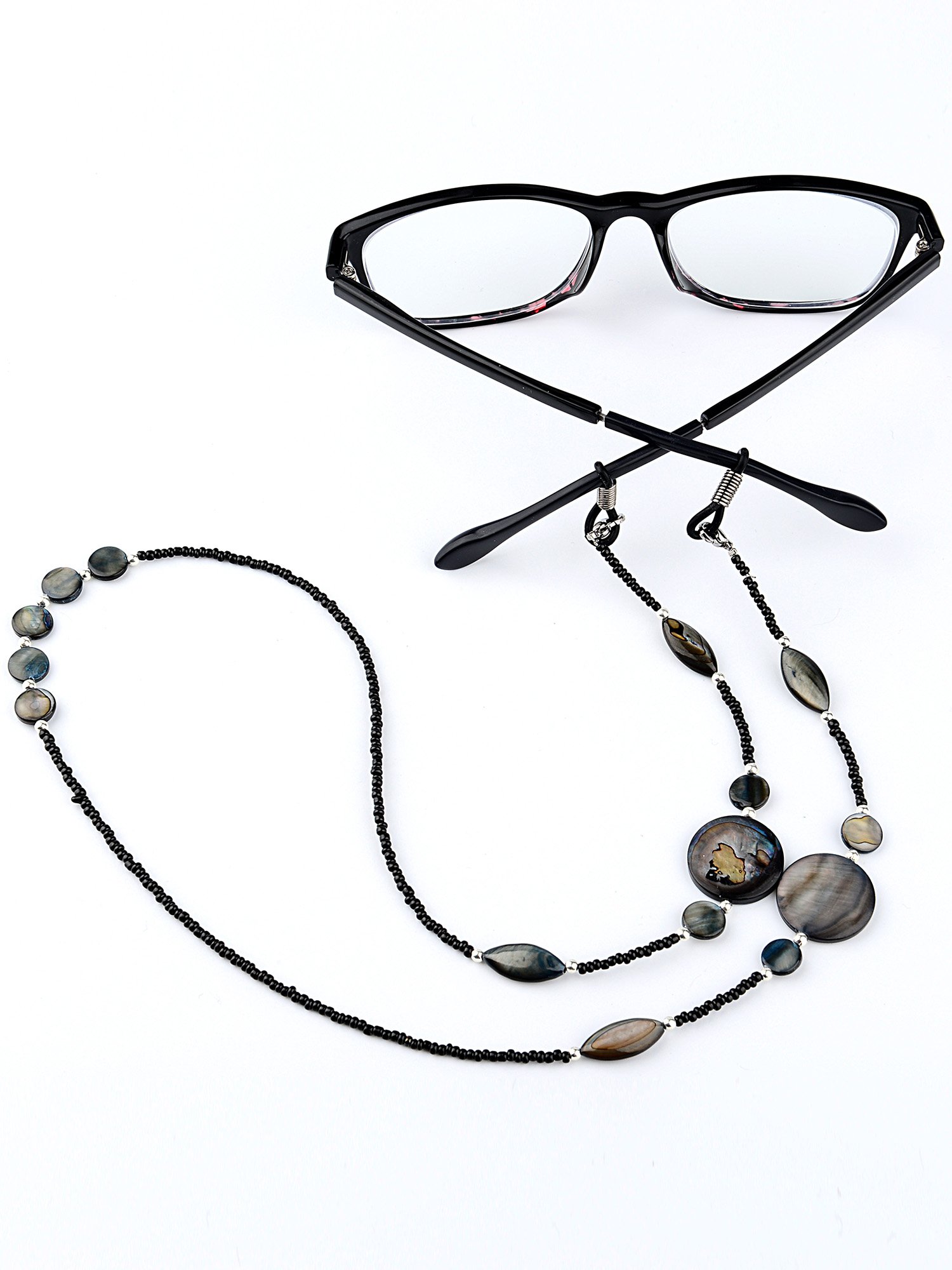 TOODOO 2 Pieces Glasses Chain for Women Beaded Eyeglass Straps Lanyards Sunglasses Holder Chain with 4 Pieces Silicone Loop (Color Set 1)