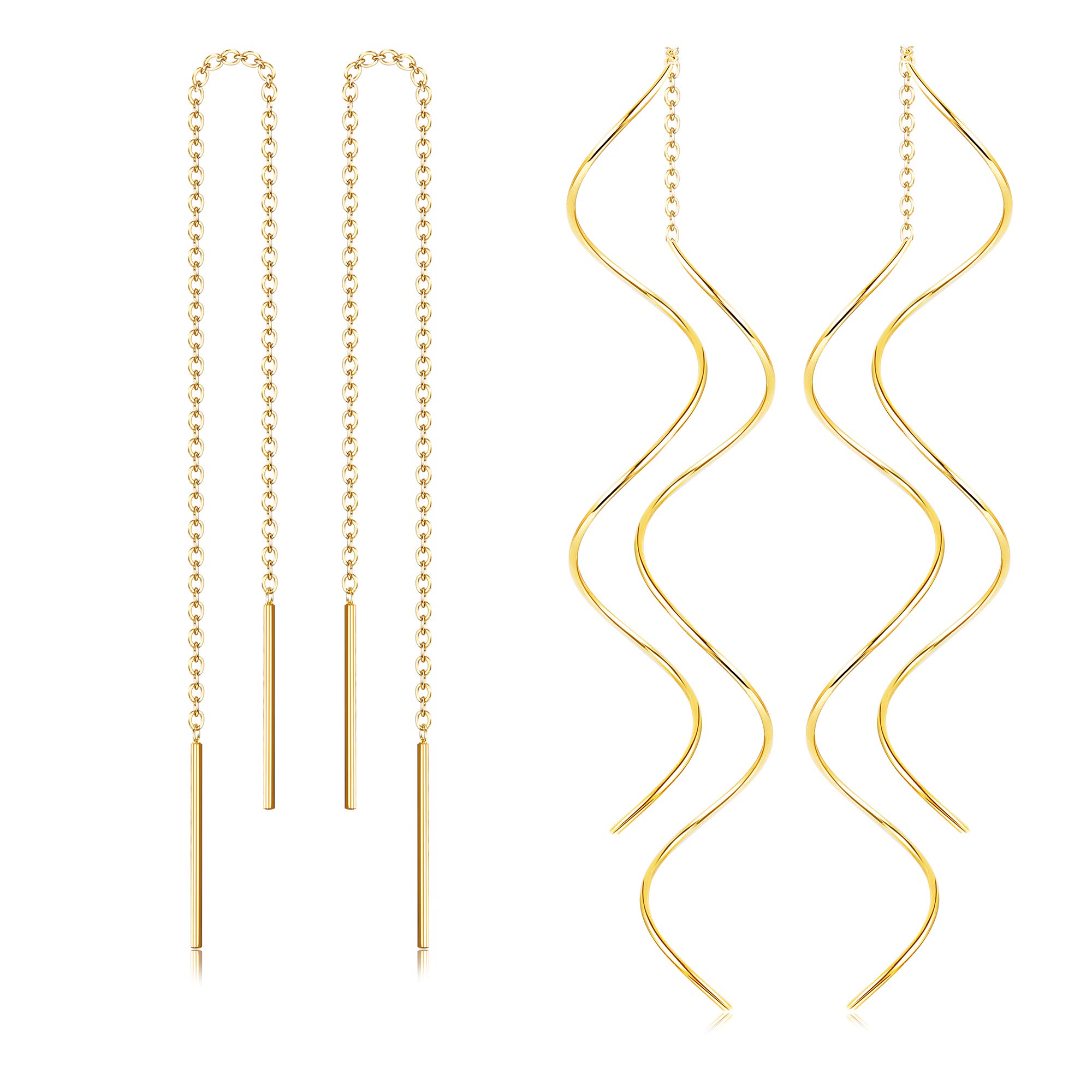 Thunaraz Stainless Steel Tassel Threader Dangle Drop Earrings for women lightweight Silver Tone