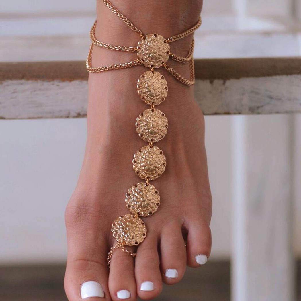 Zoestar Boho Coin Anklet Bracelet Summer Beach Coin Foot Jewelry Accessories for Women(2 PCS