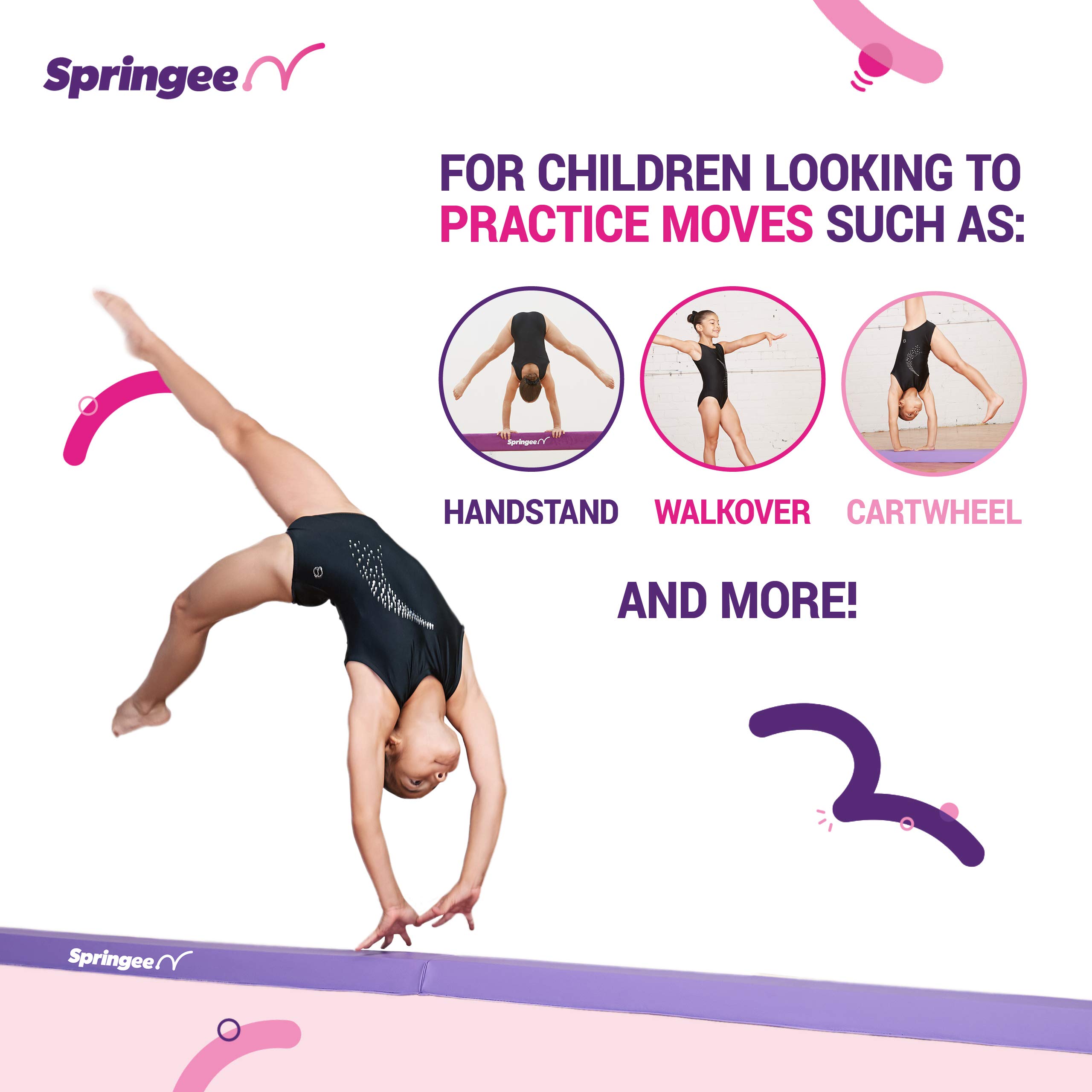 Springee 9ft Balance Beam - Extra Firm - Vinyl Folding Gymnastics Beam for Home (Purple)