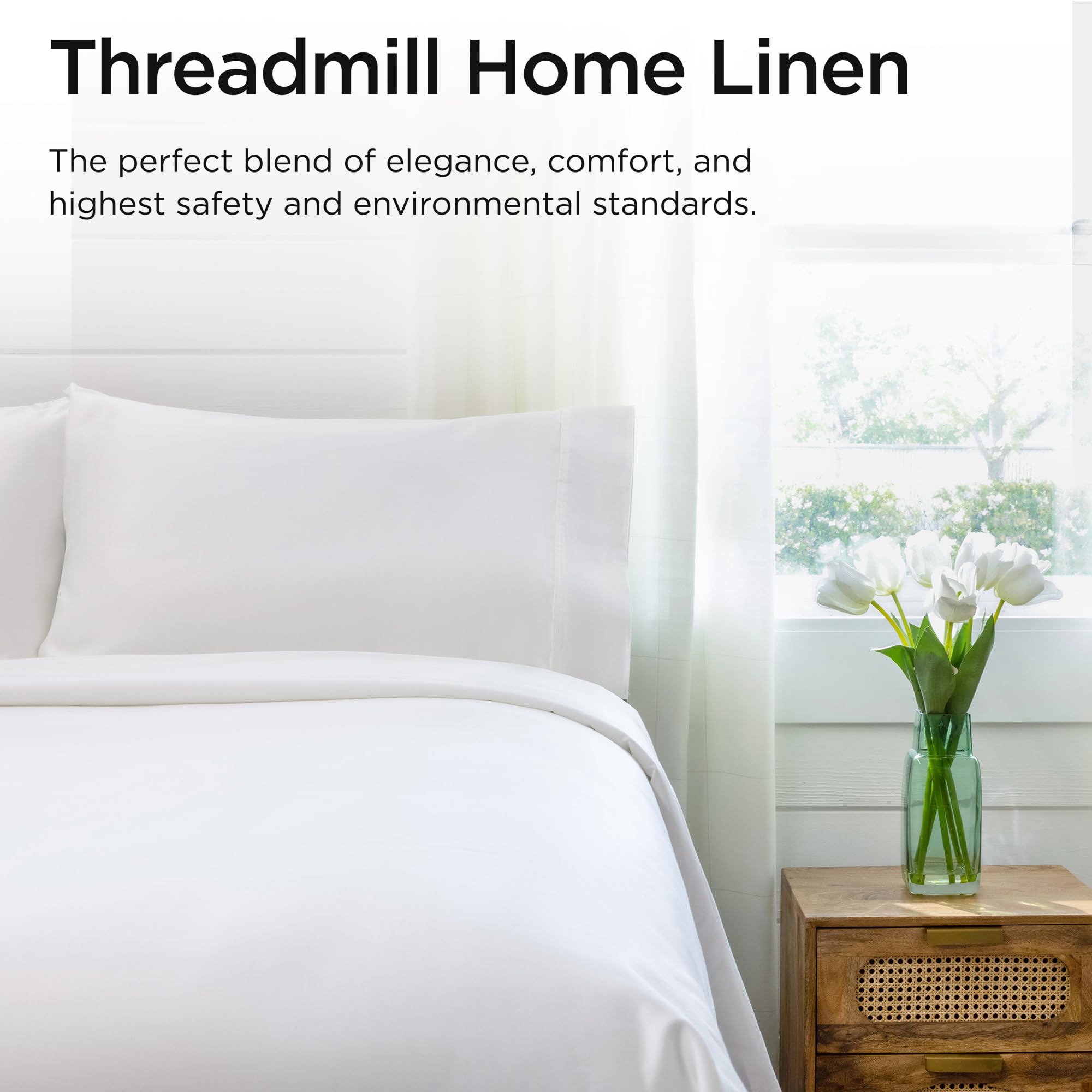 Threadmill Egyptian Cotton Queen Sheet Set | 100% Certified Egyptian Cotton Sheets for Queen Size Bed | Queen Bed Sheets Set with Snug Fit 16" Deep Pocket | Soft Cooling Sateen Bedding Set | White