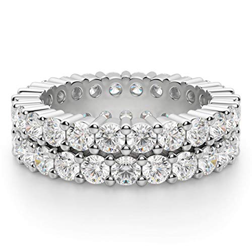 Women Sterling Silver Cubic Zirconia Round Double Row Eternity Ring (Rhodium-Plated-Silver, 7)