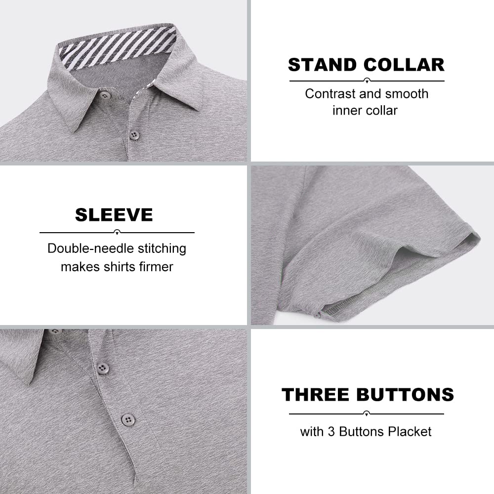 Wirltte Mens Golf Shirt Casual Moisture Wicking Breathable Quick Dry Polo Shirts for Men Grey M