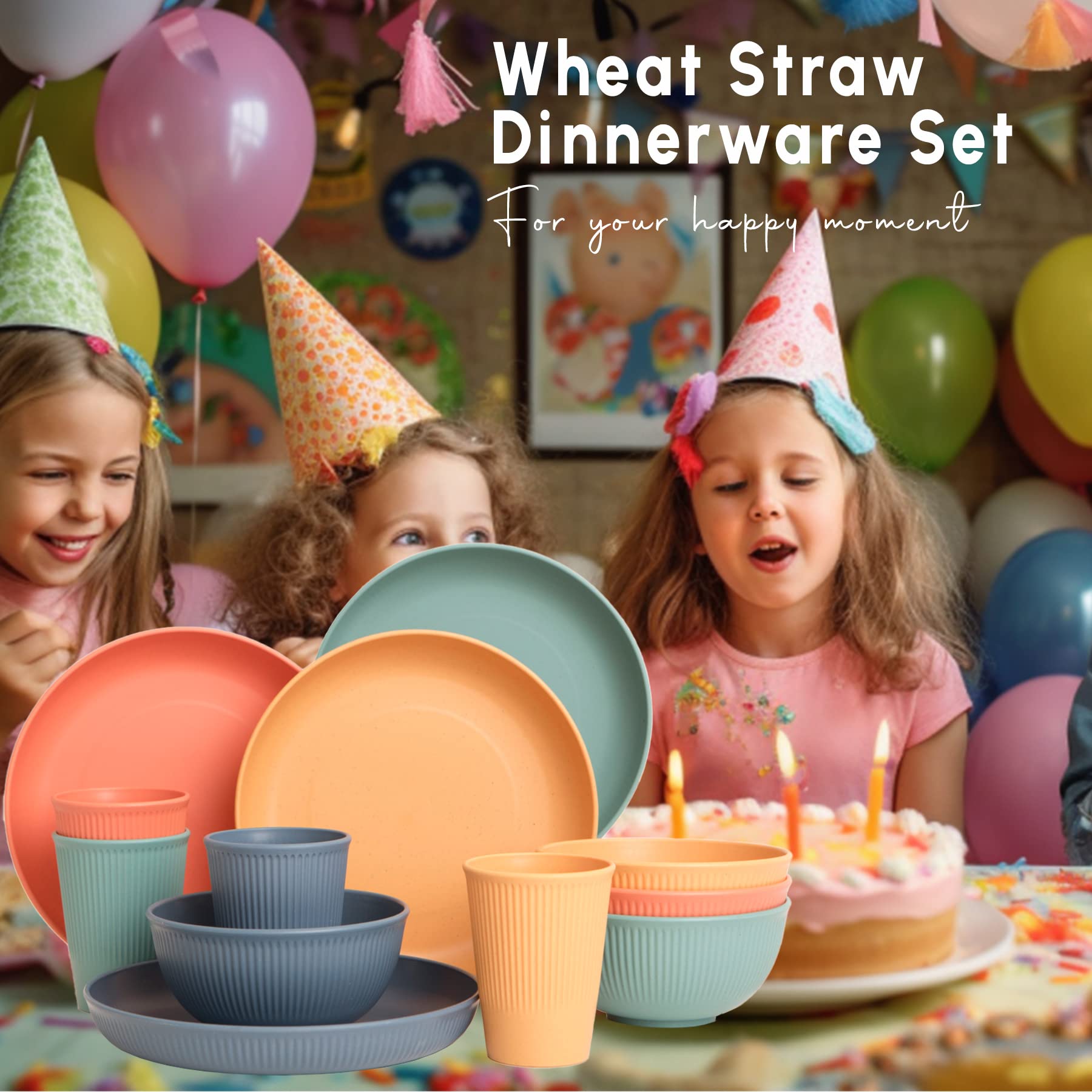 Wheat Straw Dinnerware Sets - Yellow Dinnerware Set w/Wheat Straw Plates, Bowls & Utensils β Safe for Microwave & Dishwasher, Set of 4